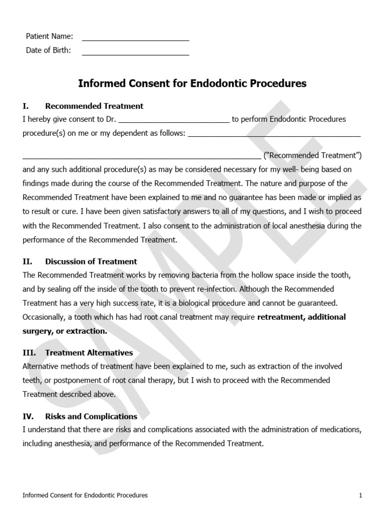 Dentistry-Informed Consent For Endodontic Procedures-MedPro Group ...