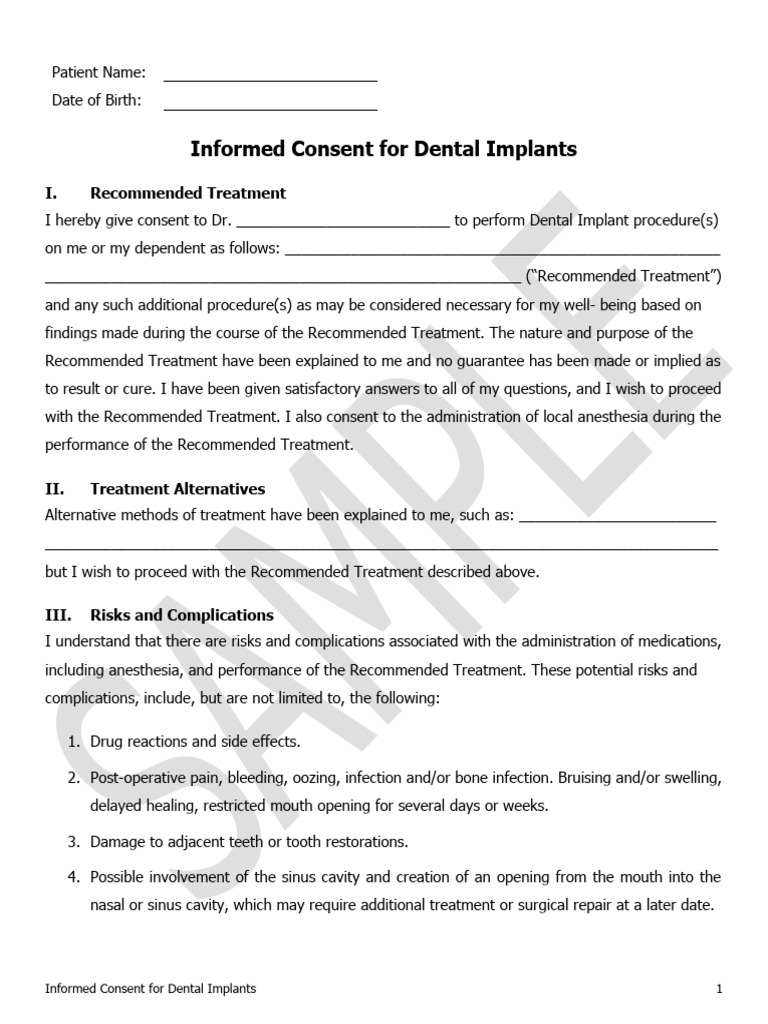 Dentistry-Informed Consent For Dental Implants-MedPro Group | Download ...