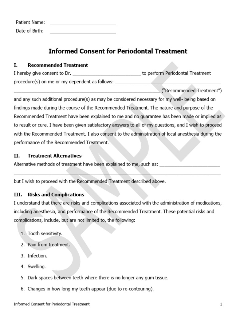 Dentistry-Informed Consent For Periodontal Treatment-MedPro Group | PDF ...