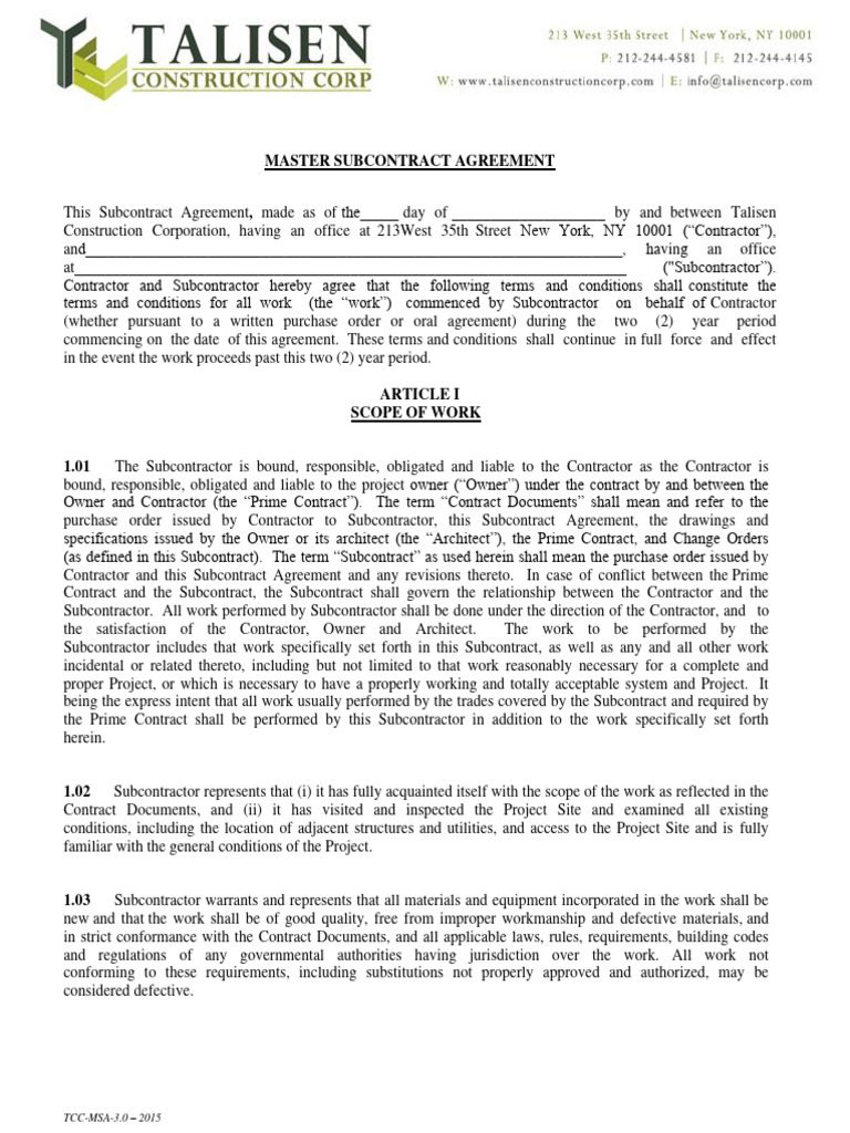 Msa-Template 2 | PDF | General Contractor | Subcontractor