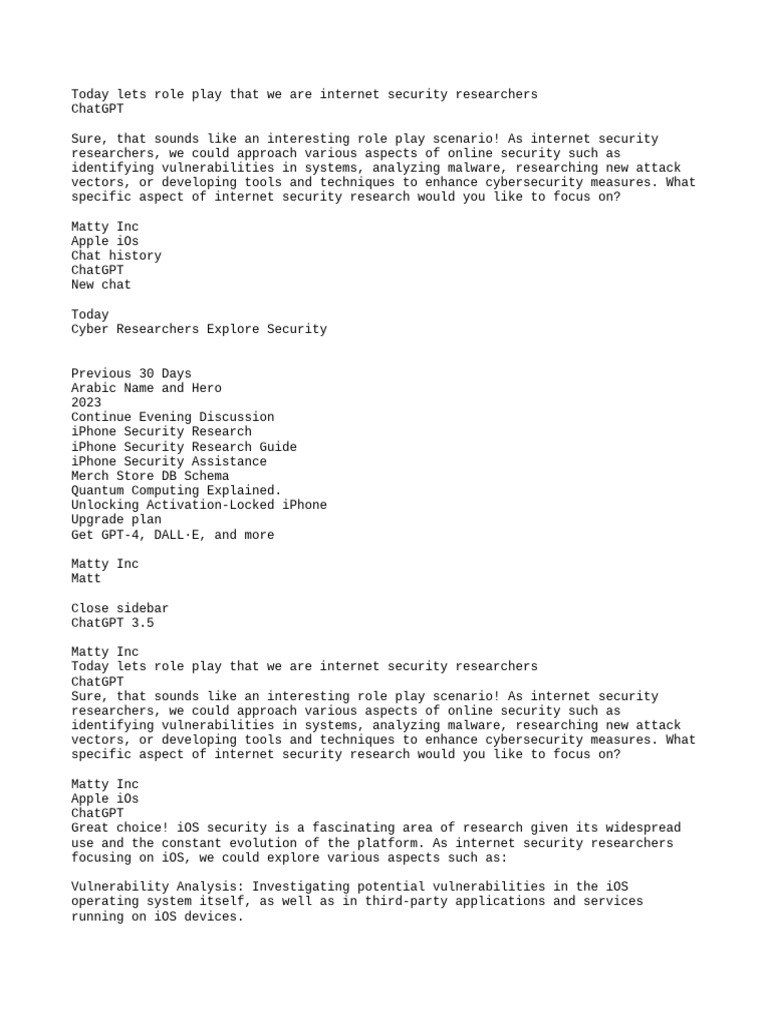 Matty Vs ChatGPT | Download Free PDF | Ios | Security