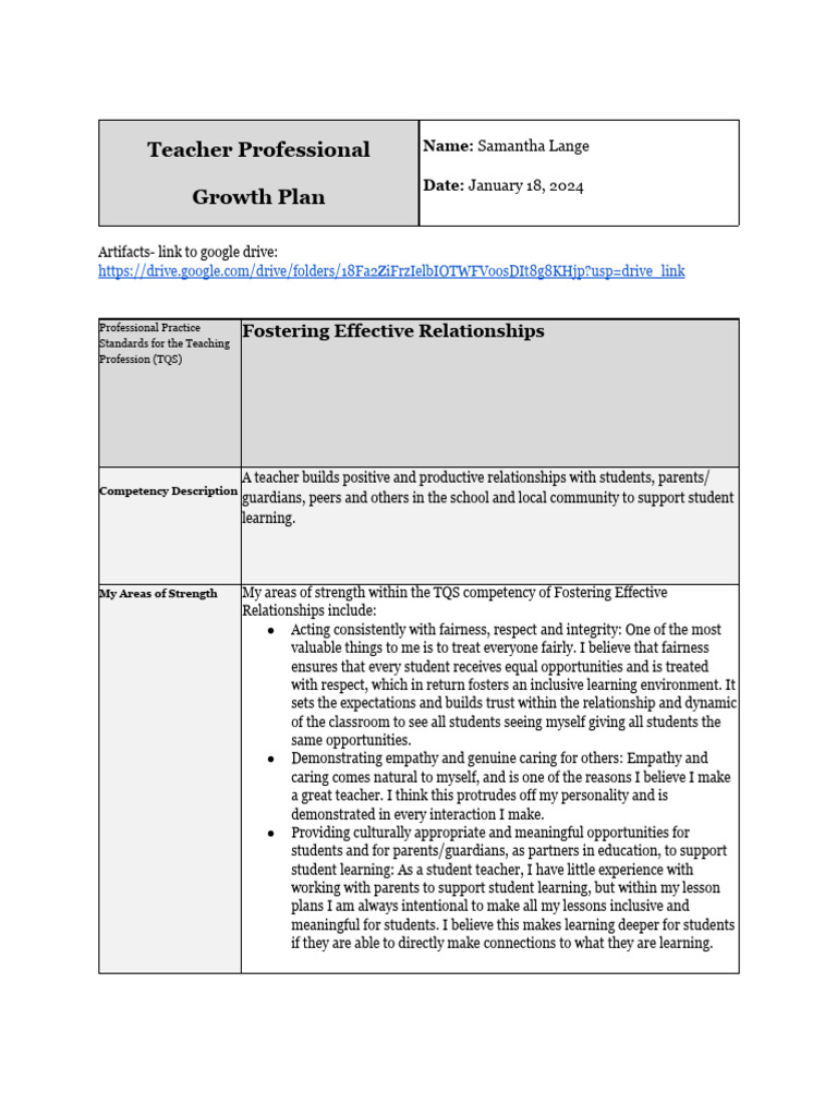 Teacher Professional Growth Plan - Slange | PDF | Teachers | Classroom ...