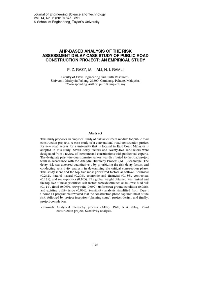 Ahp-Based Analysis of The Risk Assessment Delay Case Study of Public ...