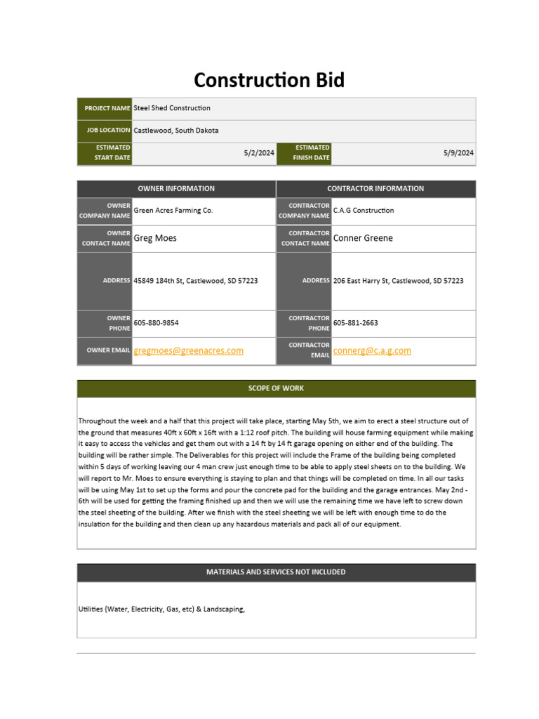 Construction Bid | PDF | Building Engineering