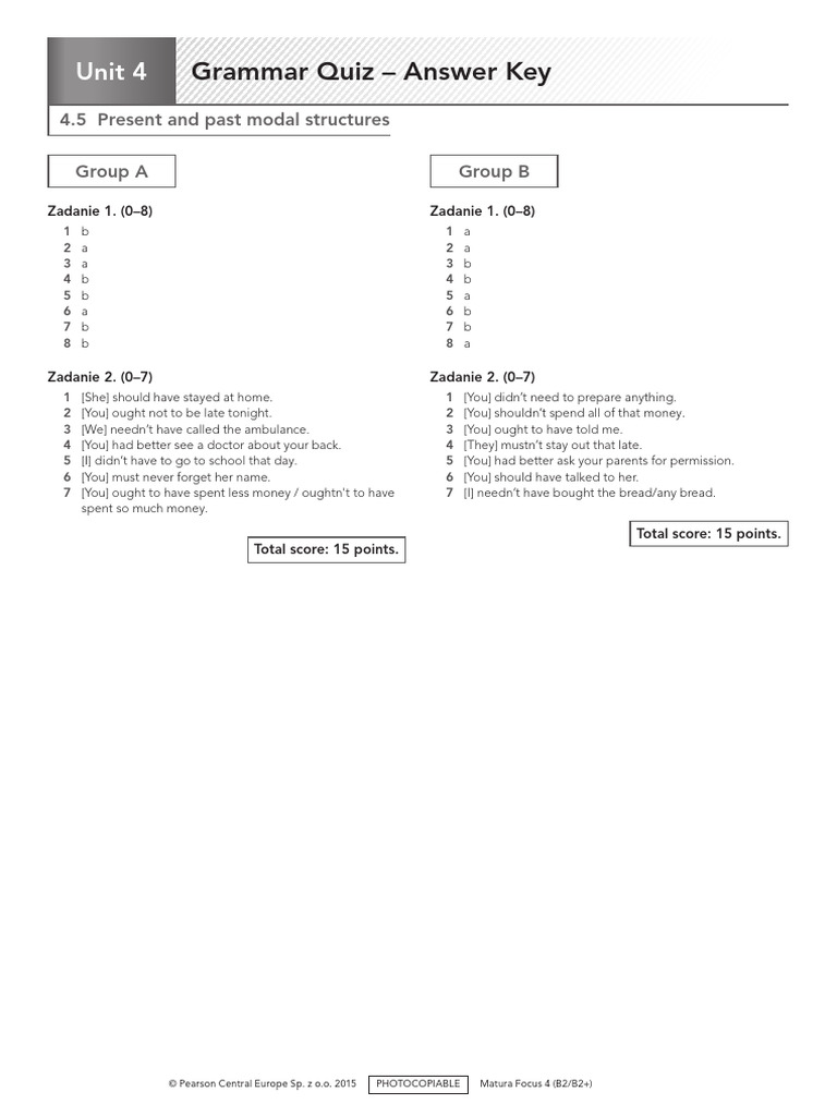Grammar Quiz Lesson 4 5 Answer Key | PDF