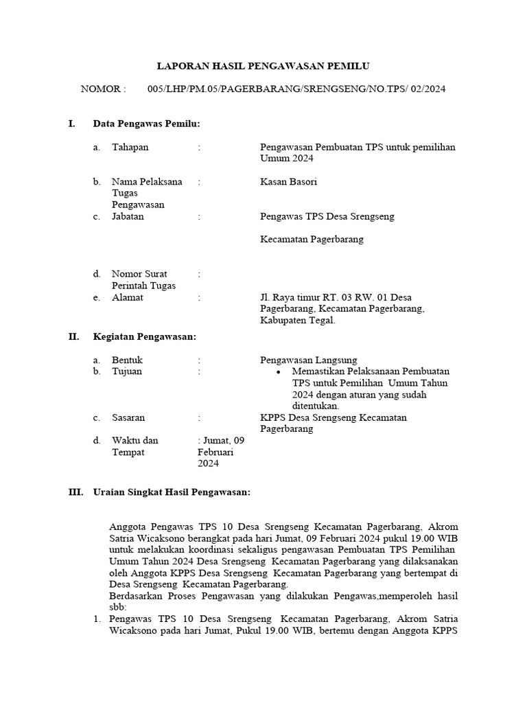 Form A - Pembuatan TPS - TPS 10 - Srengseng | PDF