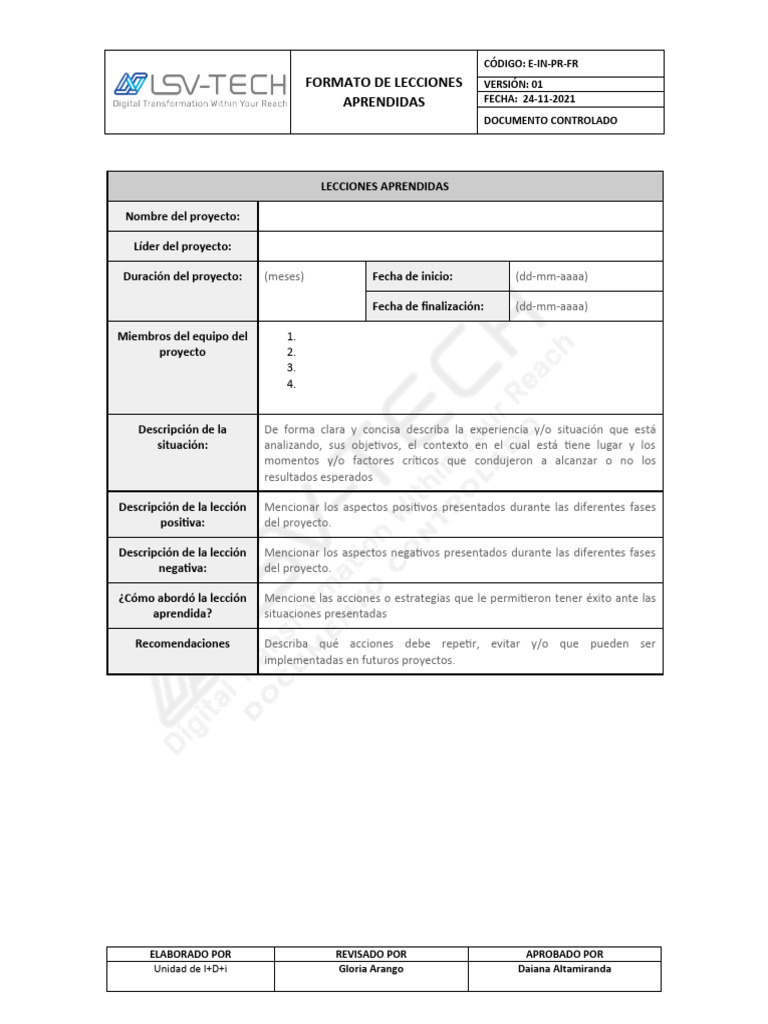 Formato de Lecciones Aprendidas | PDF