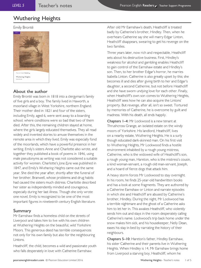 Wuthering Heights Teacher's Notes | PDF | Heathcliff (Wuthering Heights ...