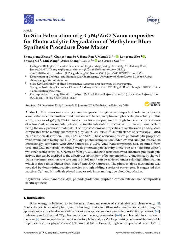 g-C3N4/ZnO Nanocomposites for Dye Degradation | PDF | Zinc Oxide ...