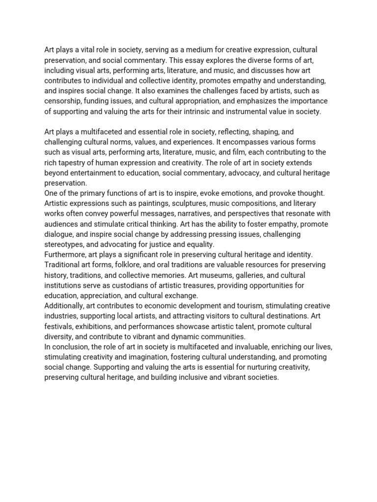 The Role of Art in Society | PDF | The Arts | Creativity