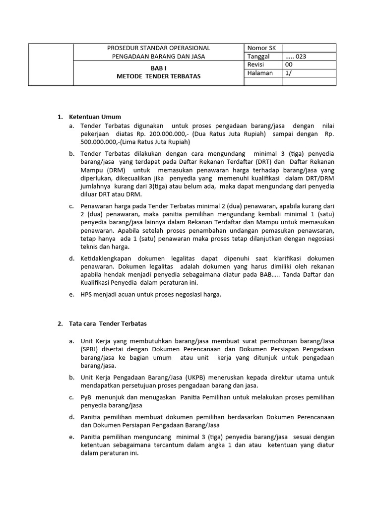 Prosedur Tender Terbatas Pengadaan Jasa | PDF