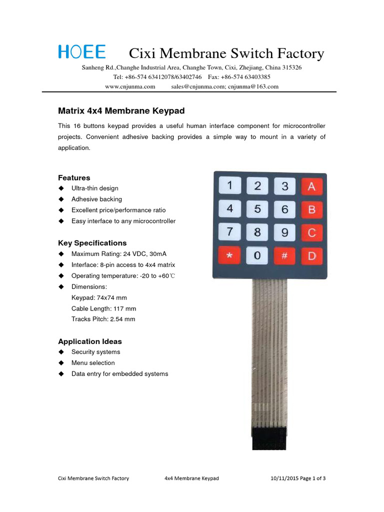 169 - 4x4 Membrane Keypad | PDF