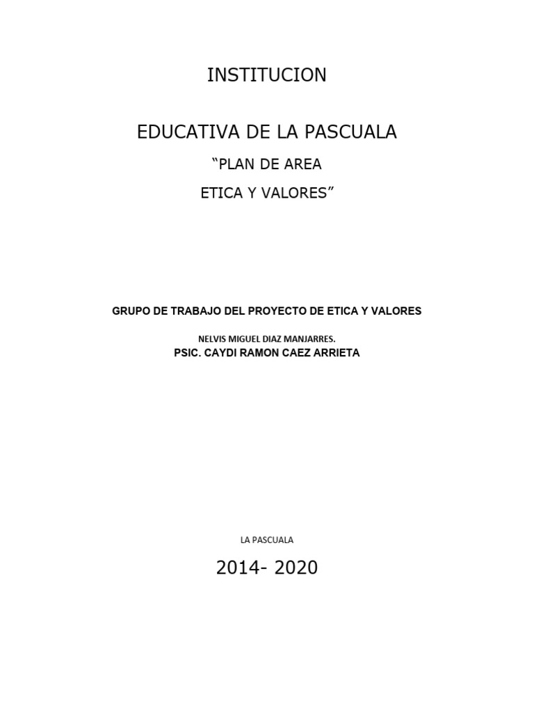Plan de Area Etica y Valores Humanos | PDF | Moralidad | Justicia