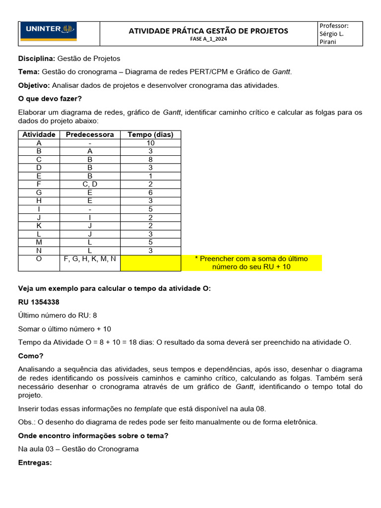 Orientacoes Atividade Pratica - Gestao de Projetos - C2 | PDF