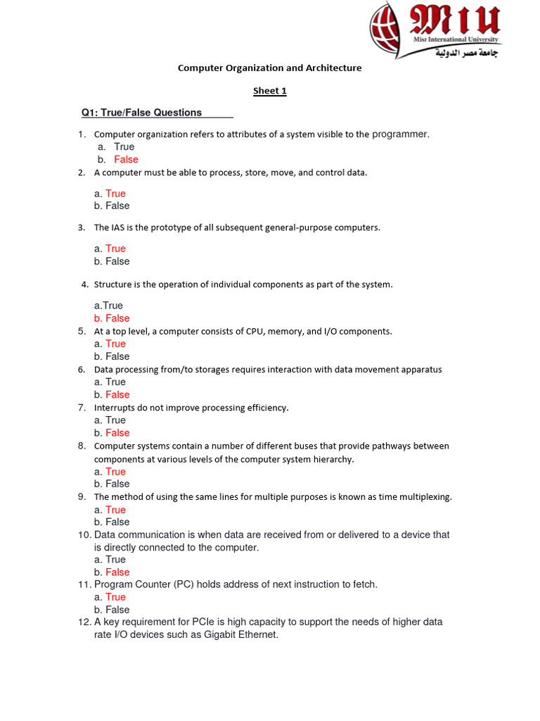 COA - Sheet1 Answers | PDF | Central Processing Unit | Input/Output COA - Sheet1 Answers | PDF | Central Processing Unit | Input/Output