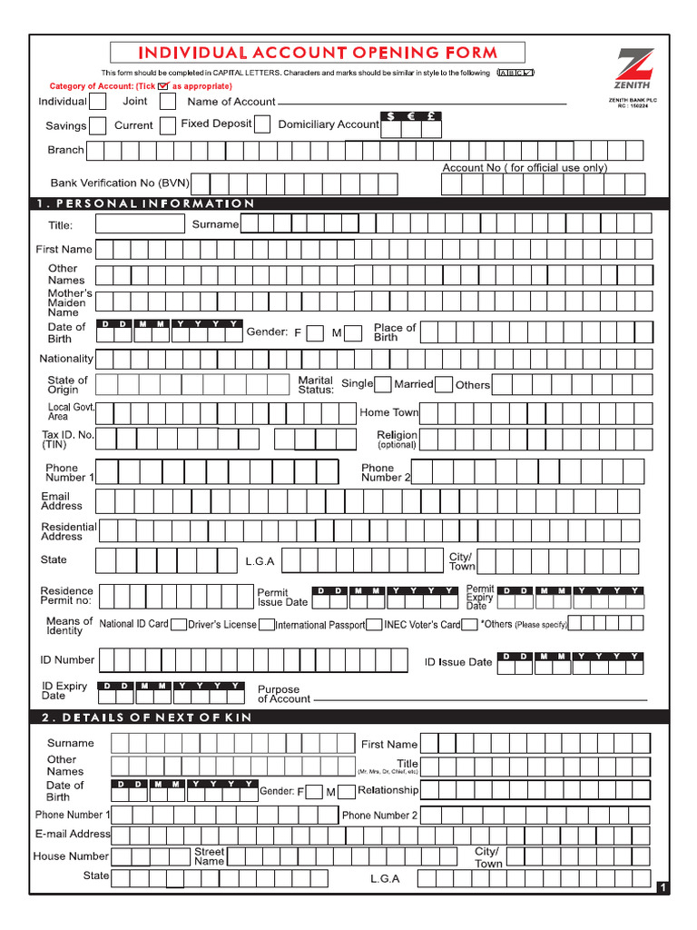 Zenith Indiviual Account Form | PDF