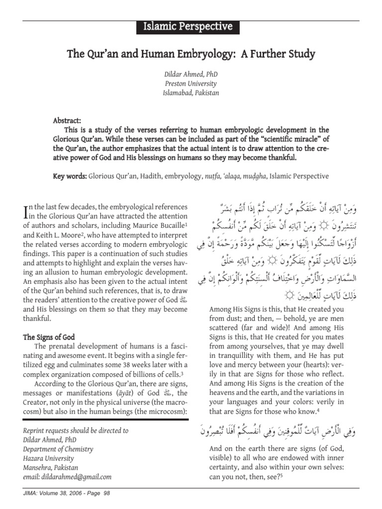 The Qur'an and Human Embryology - A Further Study | PDF | Uterus | Embryo