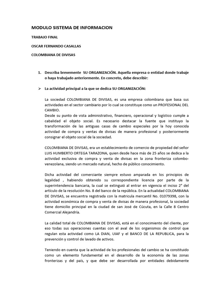 Modulo Sistema de Informacion Casallas | PDF | Moneda | Bancos