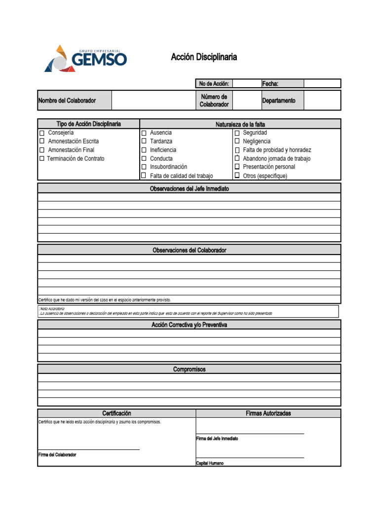 Acción Disciplinaria en el Trabajo | PDF