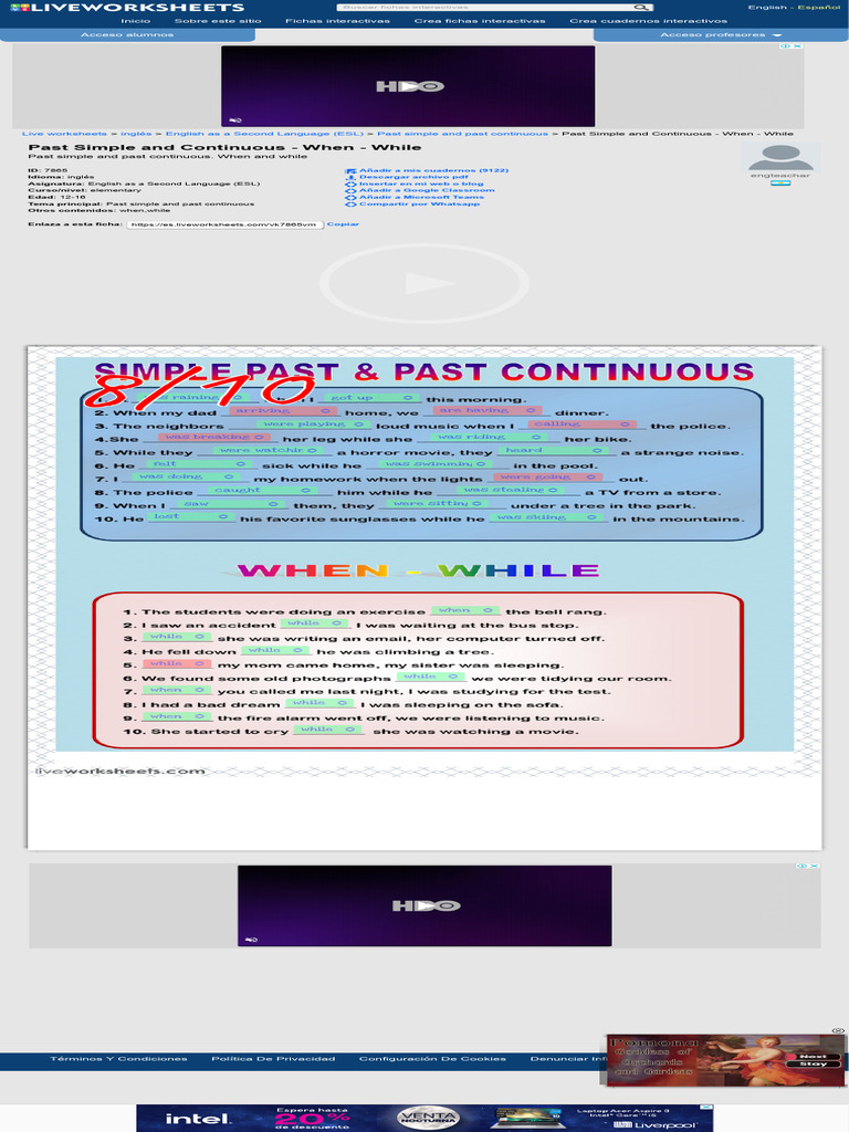 Ejercicio de Past Simple and Continuous - When - While | PDF