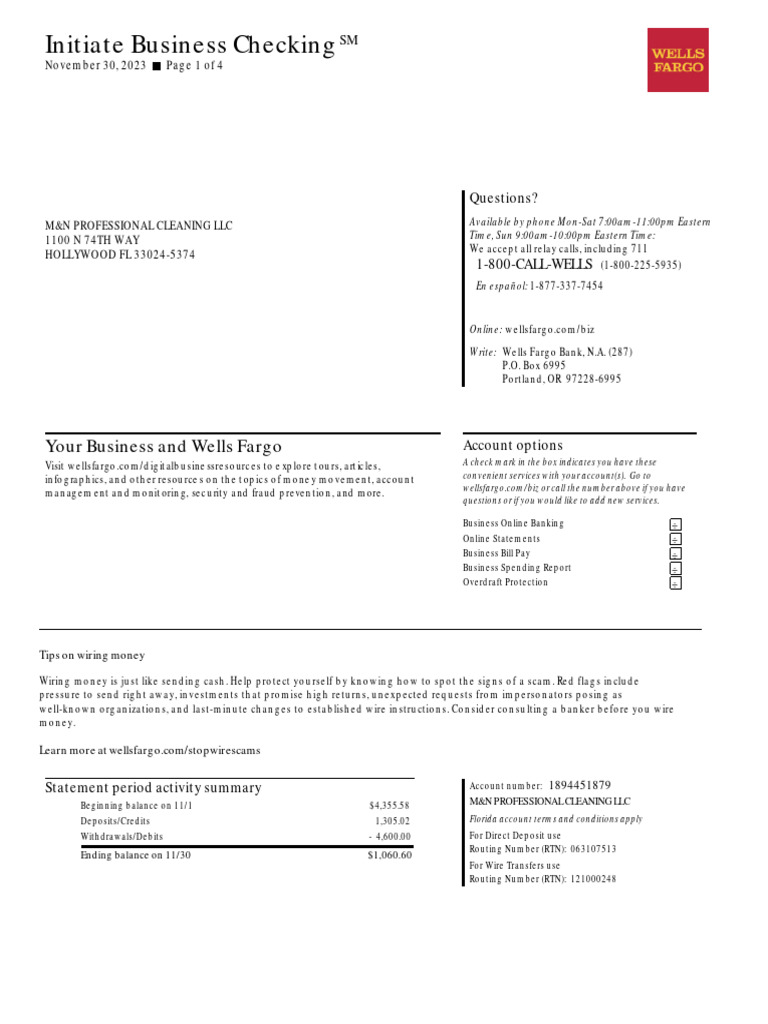 Wells Fargo - Statement Period Activity Summary | PDF | Overdraft | Debit Card