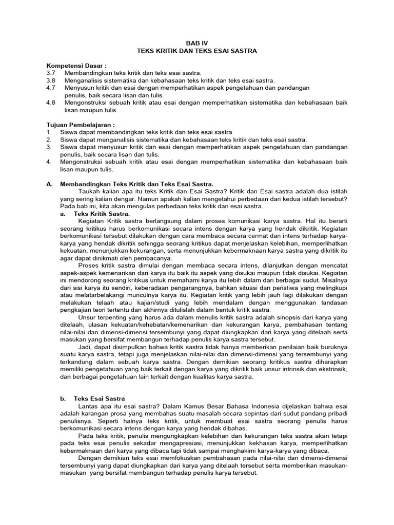 Materi Kritik Dan Esai Sastra | PDF