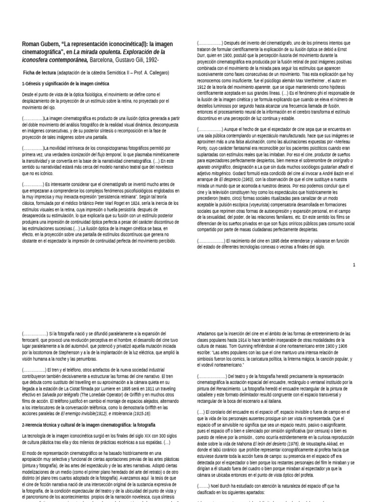 Apunte 4 - GUBERN La Representacion Iconocinetica2 | PDF | Percepción visual | Percepción