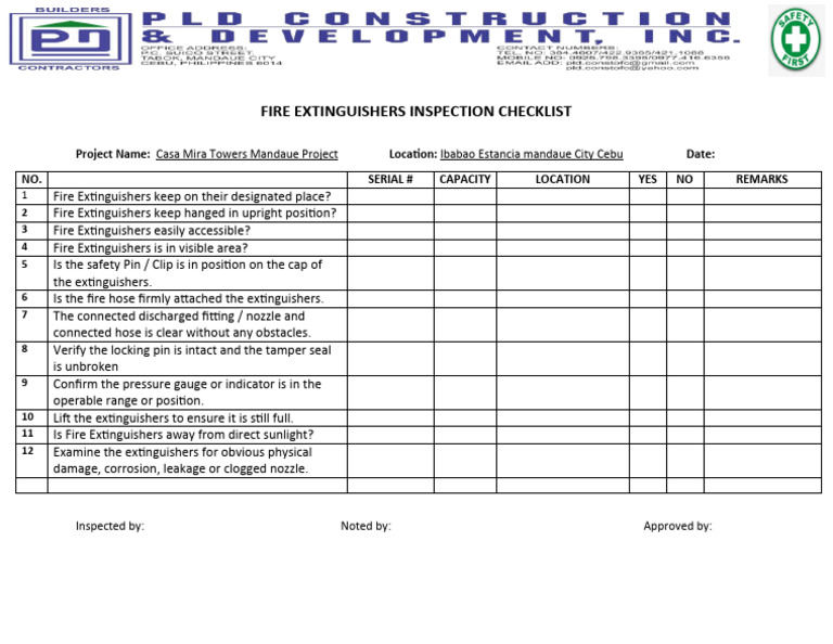 Fire Extinguishers Inspection Checklist | PDF