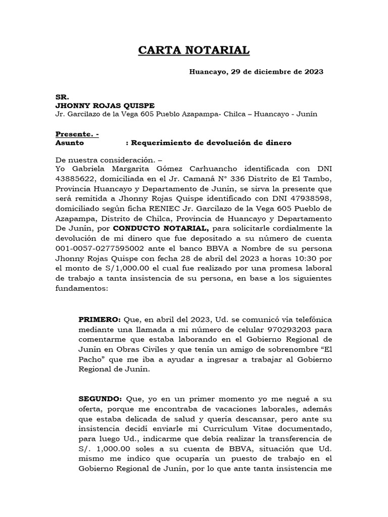 CARTaA NOTARIAL 2 | PDF