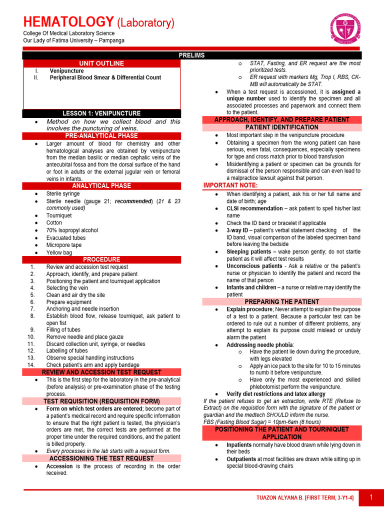 Hema Lab Prelims Finals | PDF | Intravenous Therapy | White Blood Cell