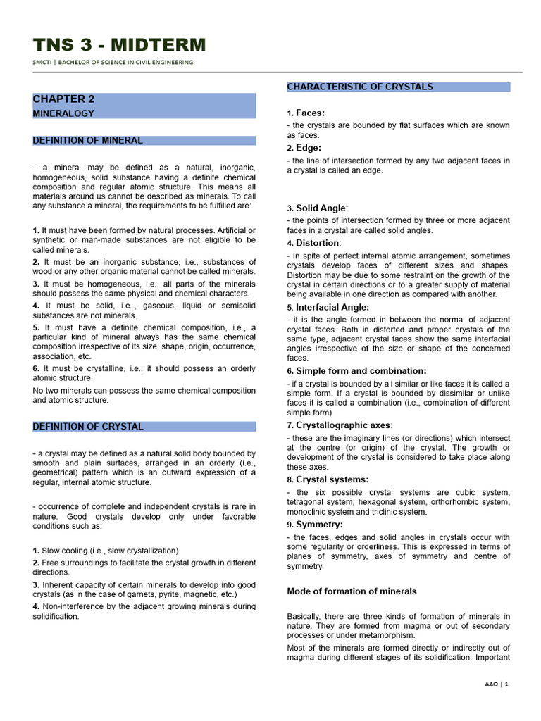 Tns 3 Midterm Rev | PDF | Minerals | Rock (Geology)