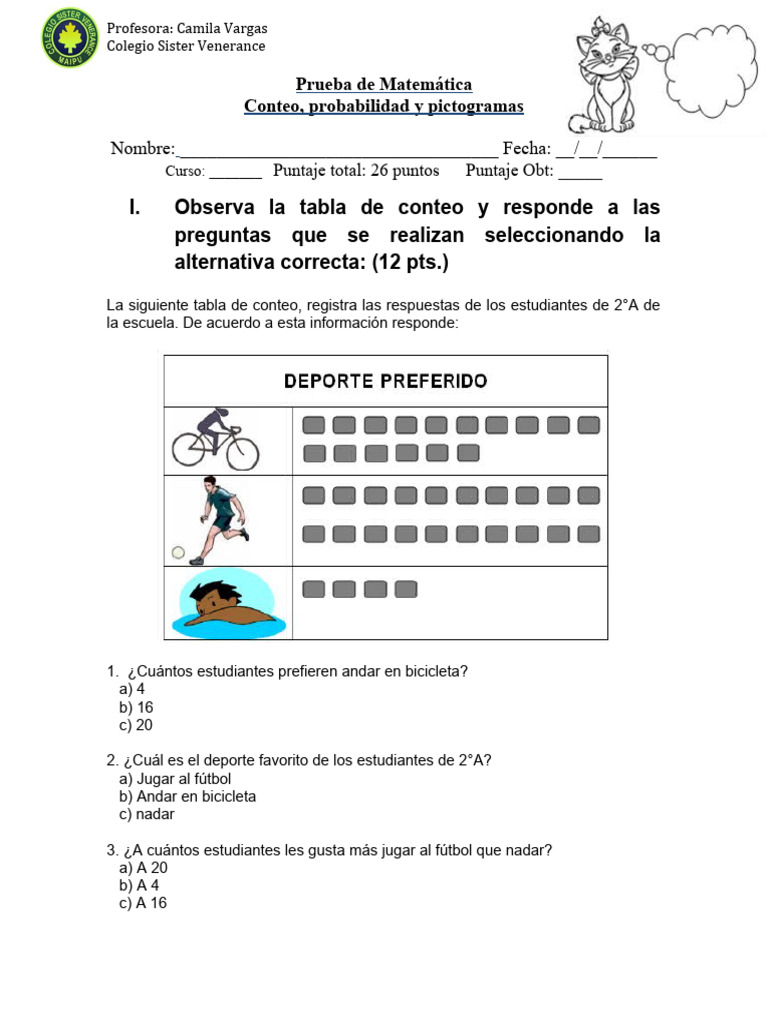 Prueba de Conteo J Pictograma y Gráfico | PDF