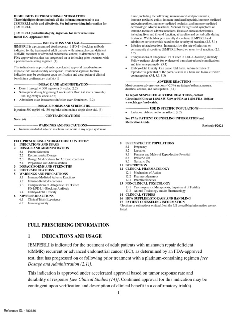 JEMPERLI: dMMR Endometrial Cancer Treatment | PDF | Medicine | Diseases ...