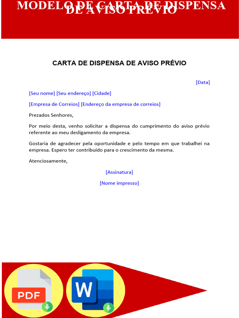 Modelo De Carta De Dispensa De Aviso Previo Pdf