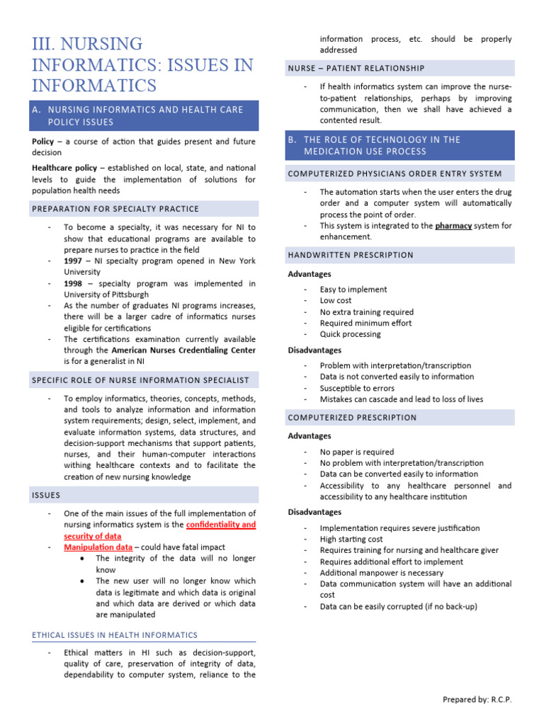 Nursing Informatics Notes | PDF | Electronic Health Record | Nursing