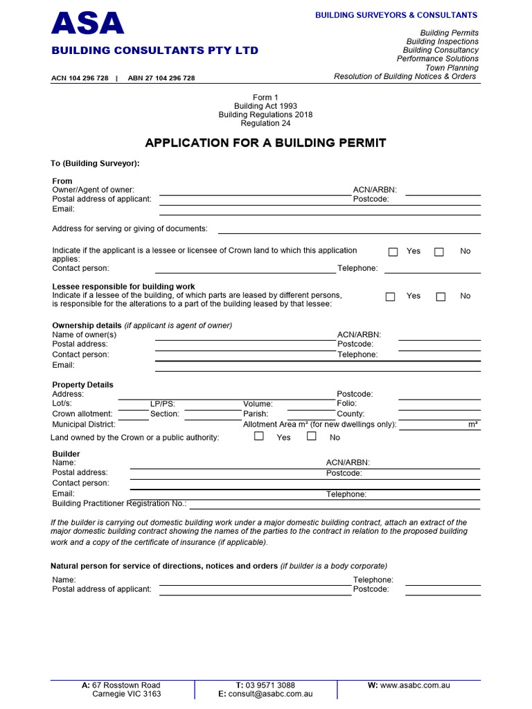 Form 1 Application For A Building Permit (2021) | Download Free PDF ...