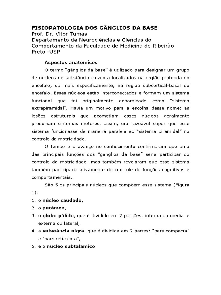 Texto Fisiopatologia Dos Gânglios Da Base 2018 | PDF | Gânglios basais ...