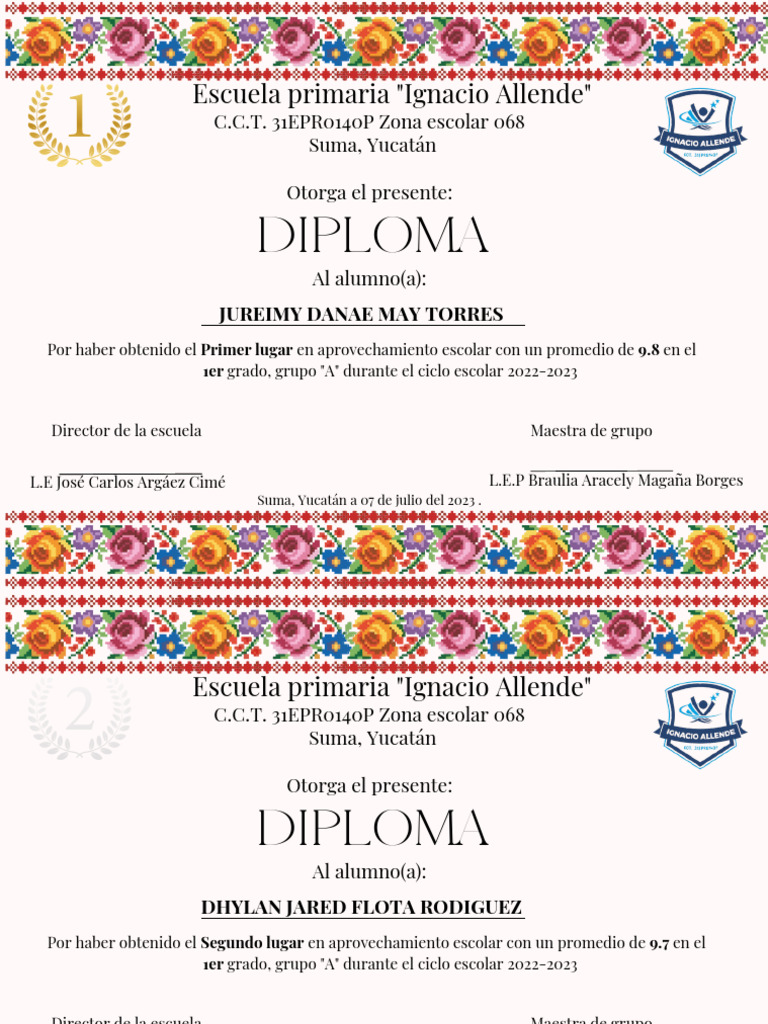 Diplomas de Reconocimiento Escolar 2023 | PDF