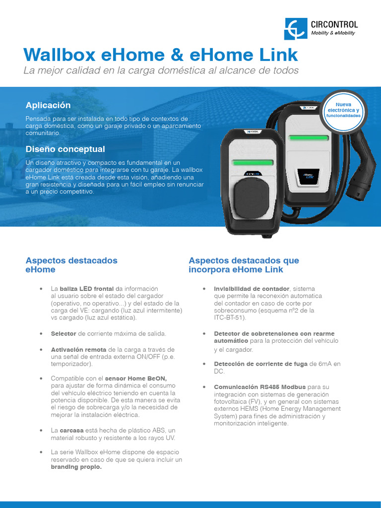 Datasheet-Wallbox EHome EHome Link - SP - 1.4 | PDF | Cargador de batería | Ingenieria Eléctrica