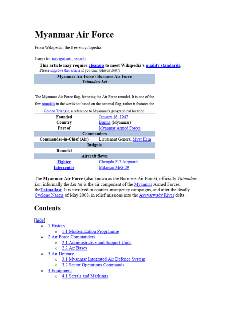 Myanmar Air Force | PDF | Aircraft | Military Aviation