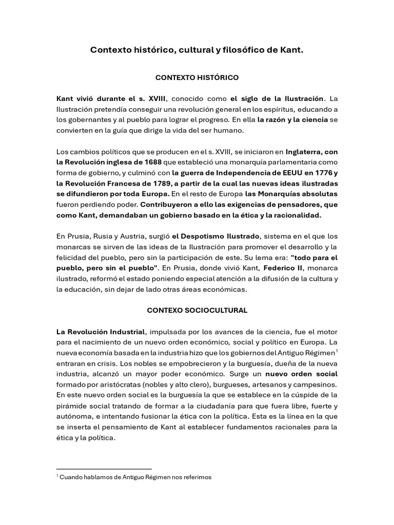 Contexto Histórico, Cultural y Filosófico de Kant | PDF | Immanuel Kant | Era de iluminacion