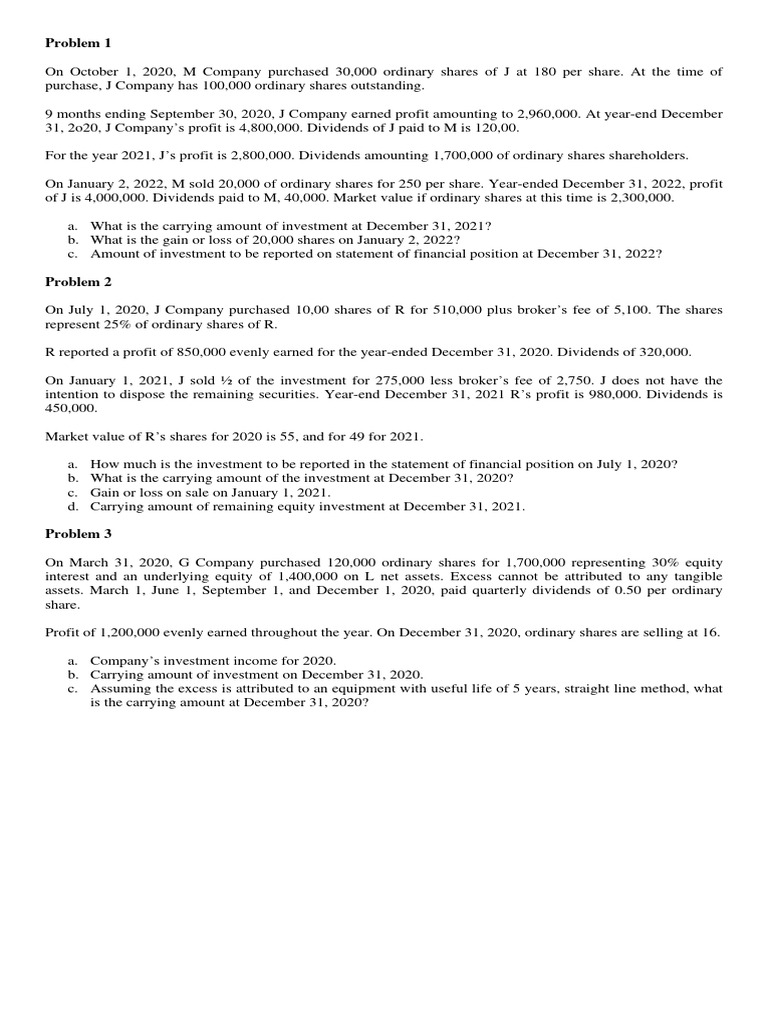 Investment Accounting Problems and Solutions | PDF