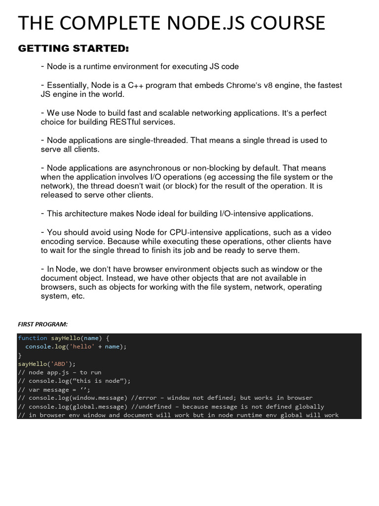 Node.js Basics: First Program & Modules | PDF | Software | Computing
