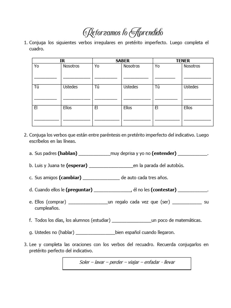 Ejercicios de pretérito imperfecto | PDF | Verbo