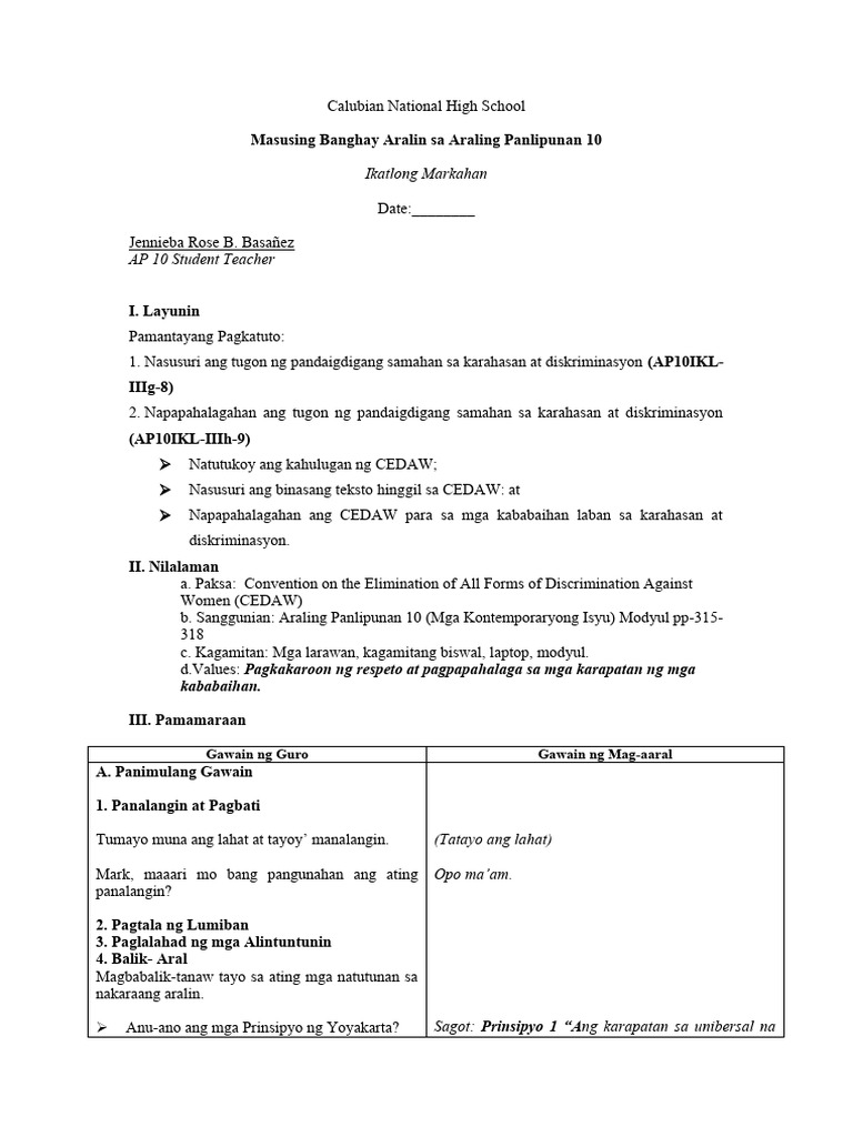 Lesson Plan AP 10-Q3 | PDF