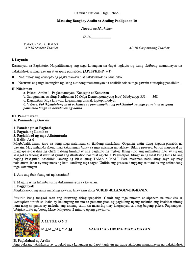 Lesson Plan AP 10-Q4 | PDF