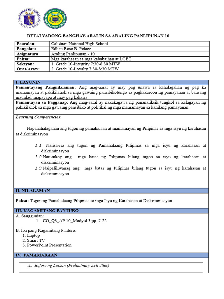 New-Lesson-Plan-Mod 3 Grade 10 | PDF