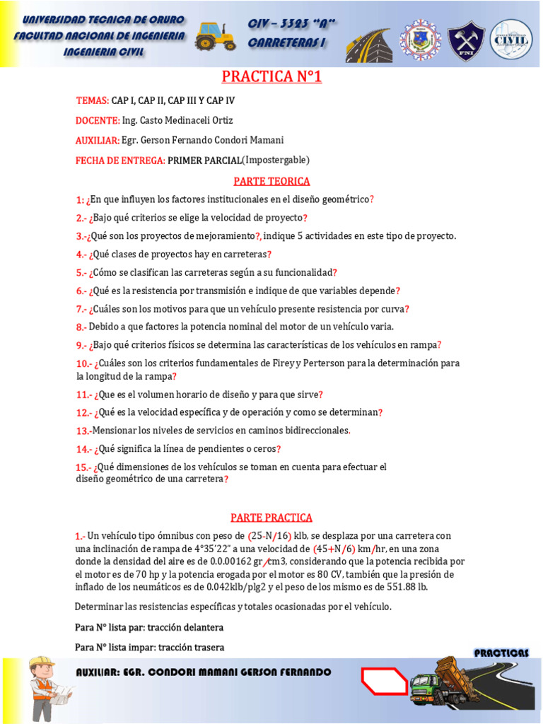 Practica N°1 Civ 3323 A-2 | PDF | Vehículos | Vehículo de motor