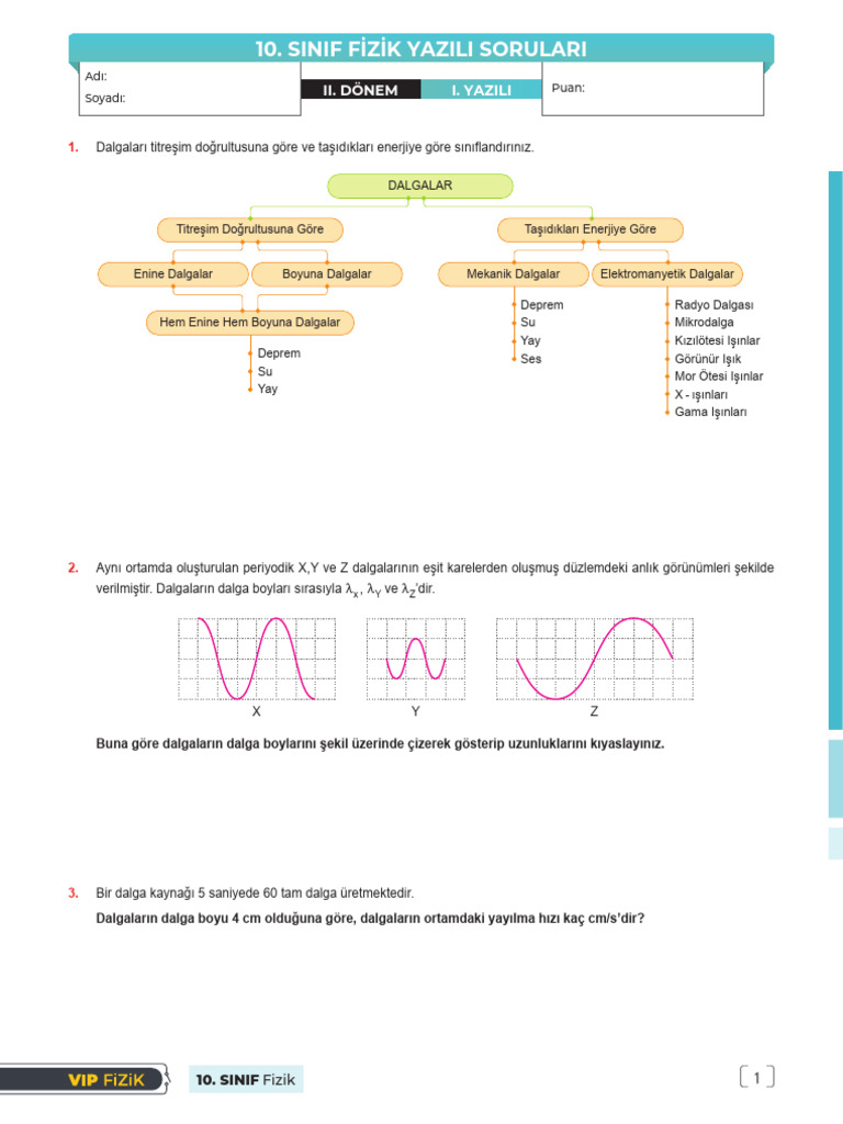 10.sınıf Fizik 2.dönem 1.yazılı | PDF