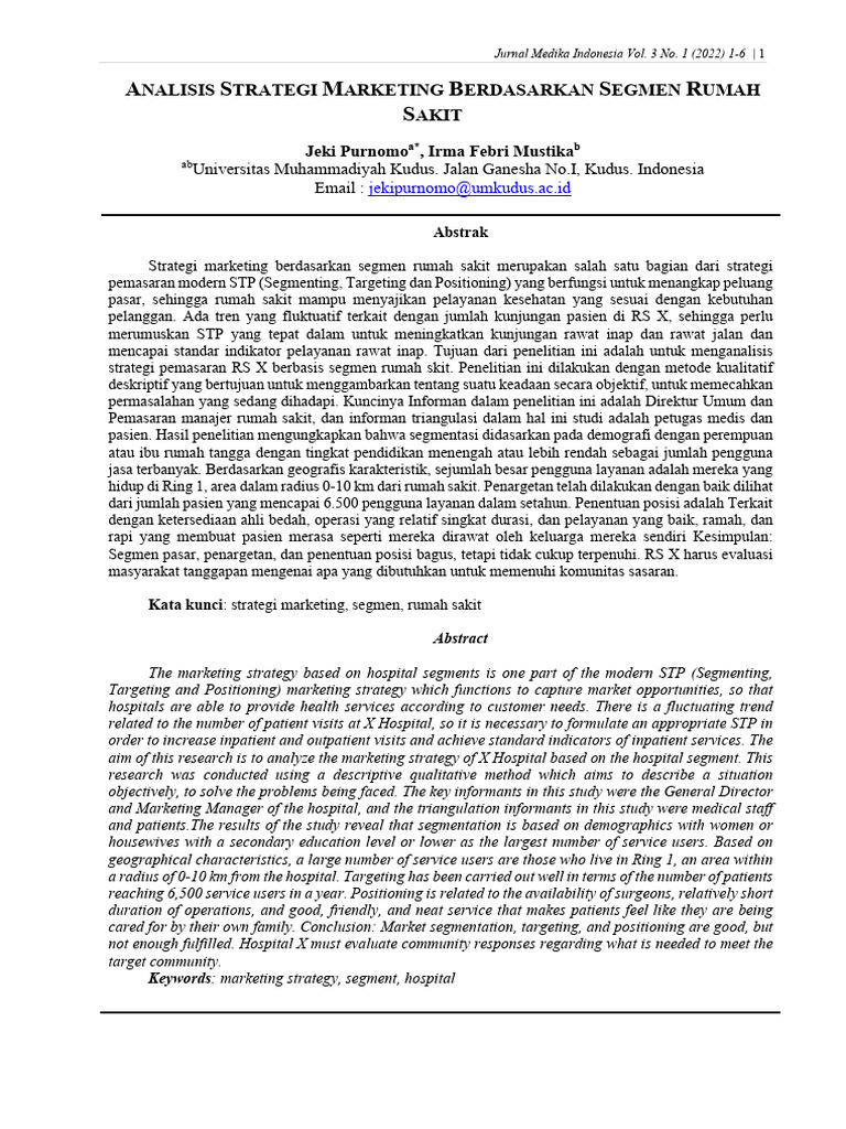 Jurnal Swot Pemasaran Rumah Saki | PDF